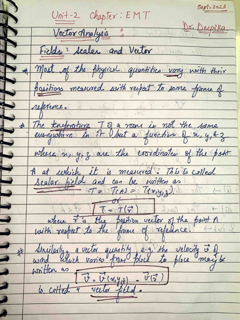 Sem 1 Unit 2 EMT Vector Analysis N Basics of EMTkkk | PDF