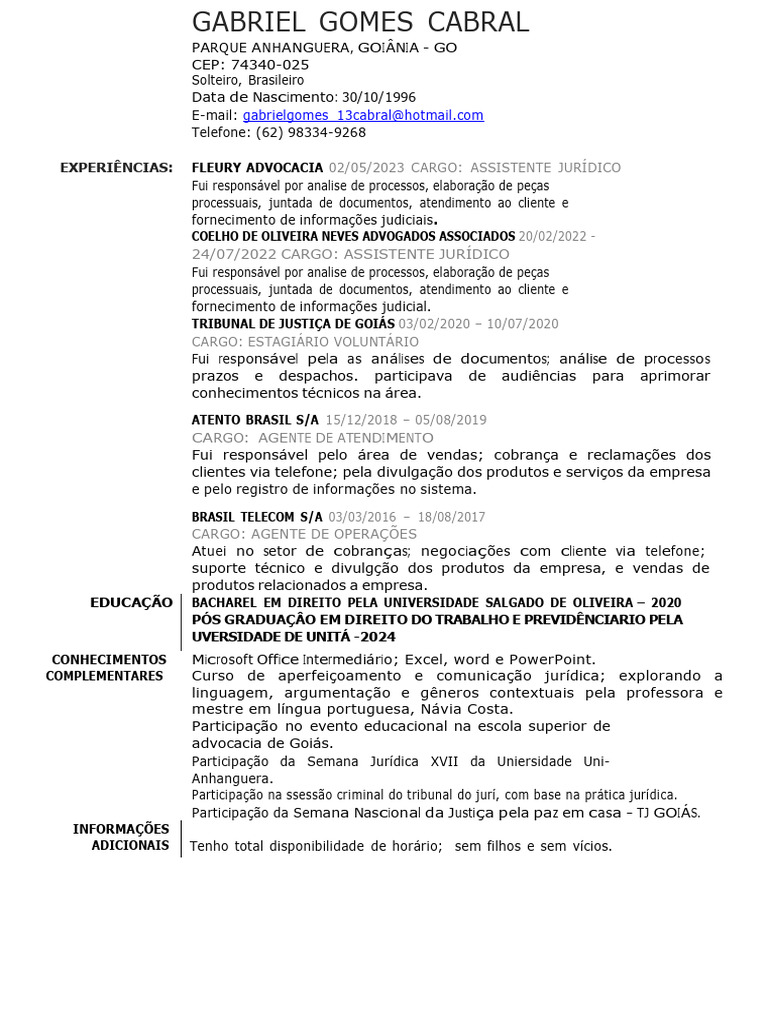 Currículo Gabriel 2024 | PDF