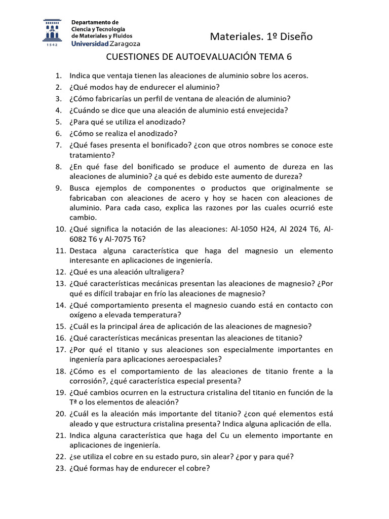 Cuestiones Tema 6 | PDF