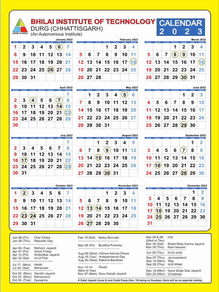 BIT Durg Calendar 2023 | PDF