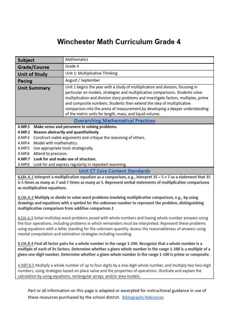 Grade 4 Math Unit 1 Pdf Mathematics Teaching Methods And Materials