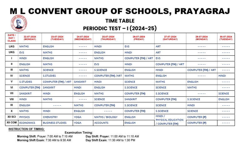PT-1 Time Table | PDF