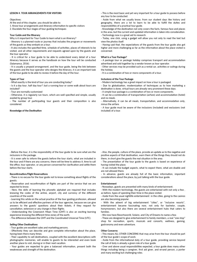 LESSON 4 Tour Arrangements For Visitors | PDF