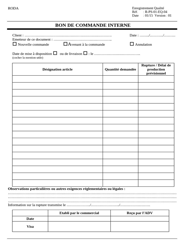 Bon de Commande Interne | PDF