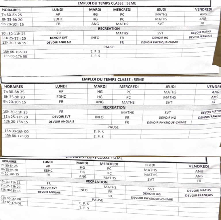 Emploi Du Temps | PDF