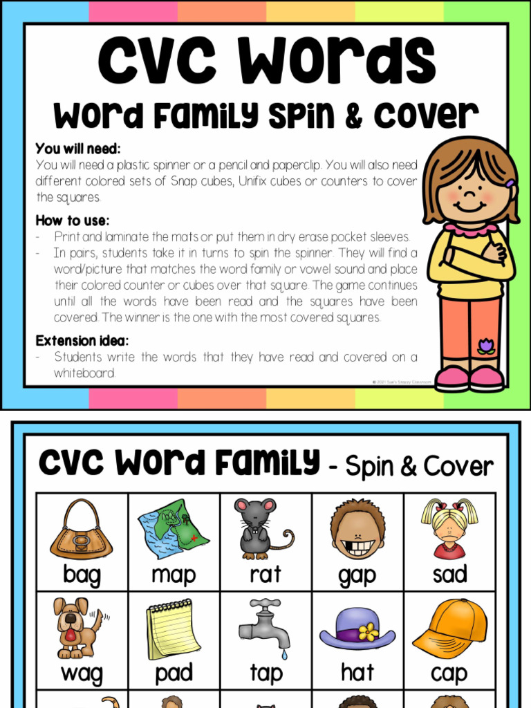 Short Vowel CVC Word Family Spin and Cover Activity | PDF