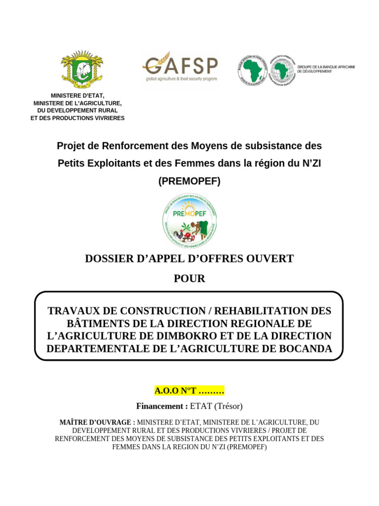 DAO.N°T Réhabilitation DR-DDA - Construction Siège Premopef Spm-Coordo obsAGR 03.07.2024 | PDF