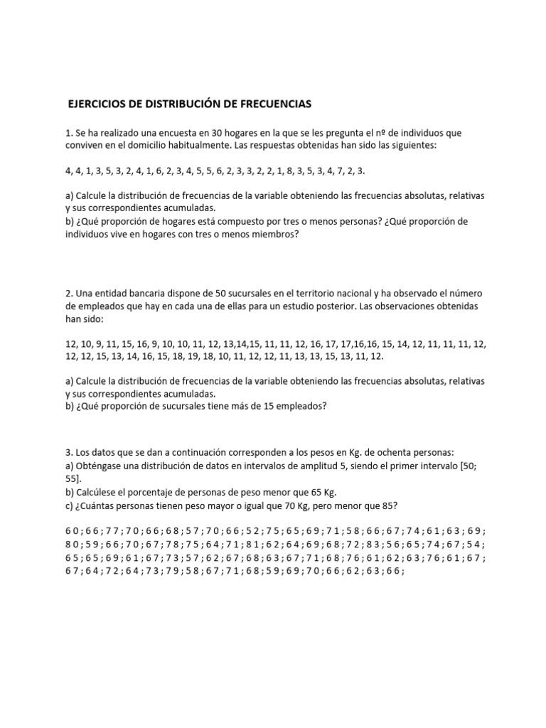 Ejercicios de Distribución de Frecuencias | PDF