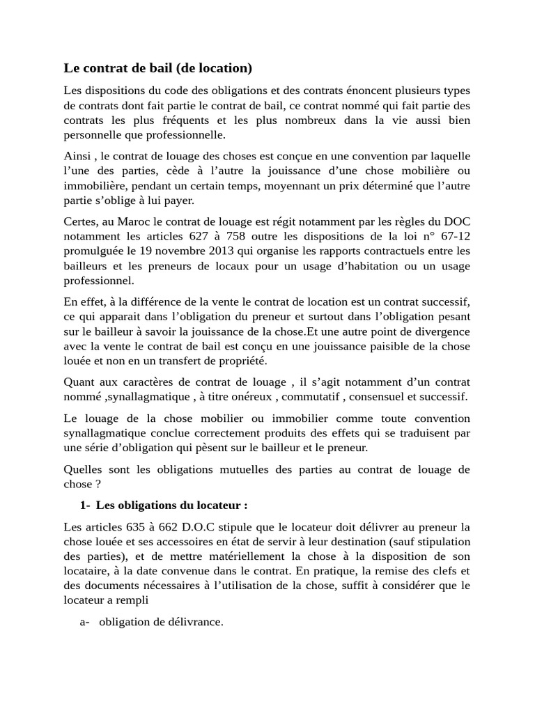 Le Contrat de Bail | PDF