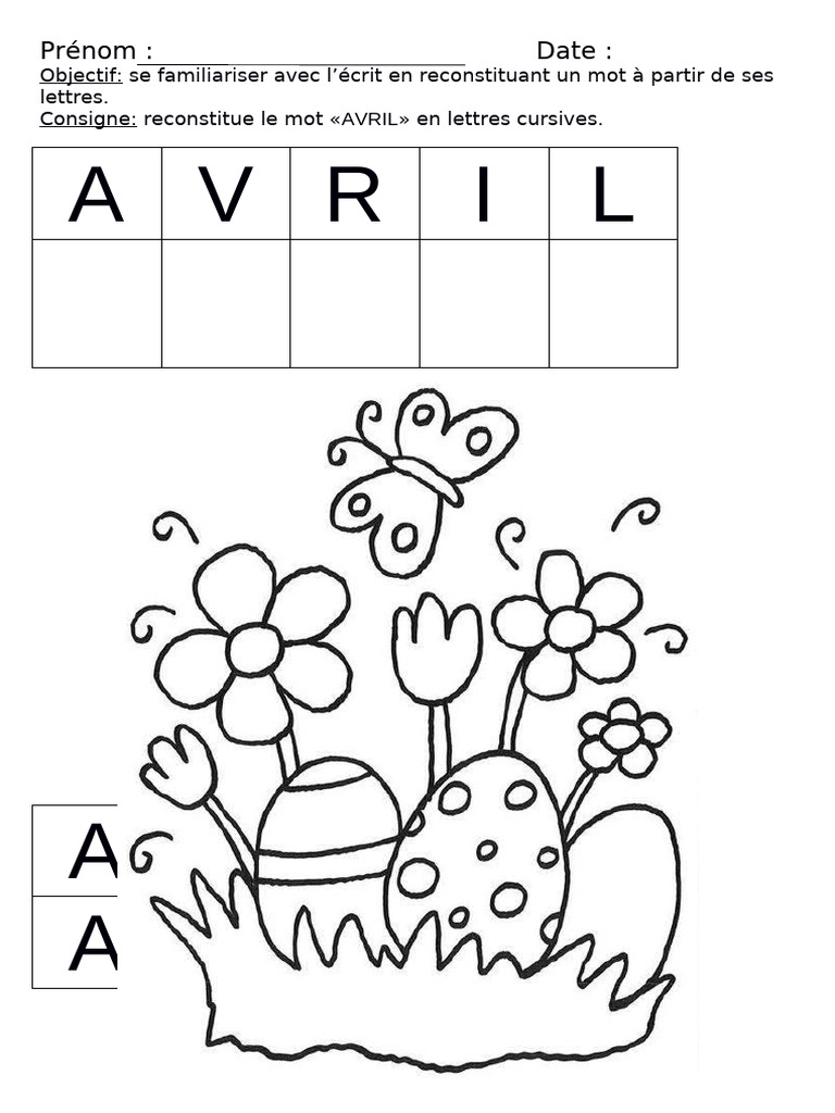 Reconstituer Le Mot Avril PS | PDF
