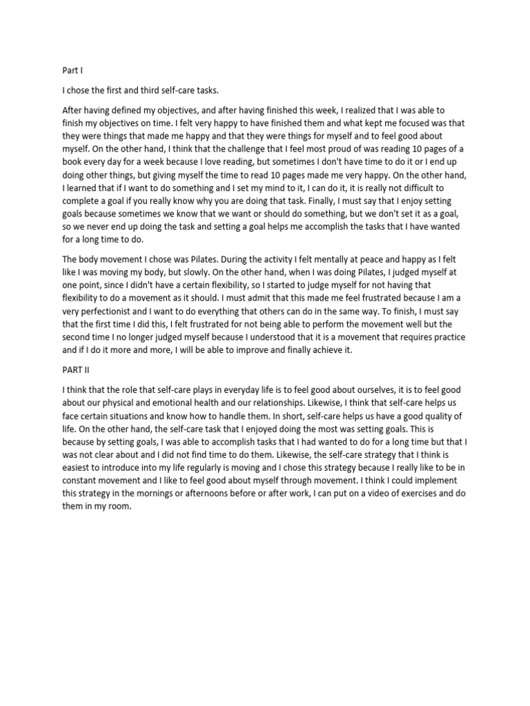 I Chose The First and Third Self-Care Tasks | PDF