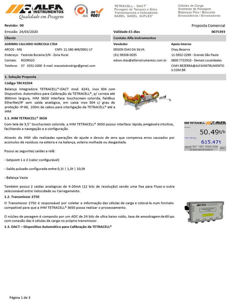 Revisão: 00 Validade:15 Dias 0075393 Cliente Contato Alfa Instrumentos | PDF