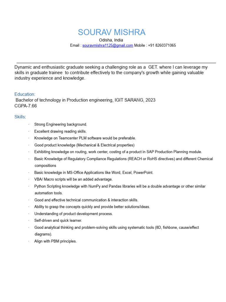 Sourav Mishra: Education | PDF