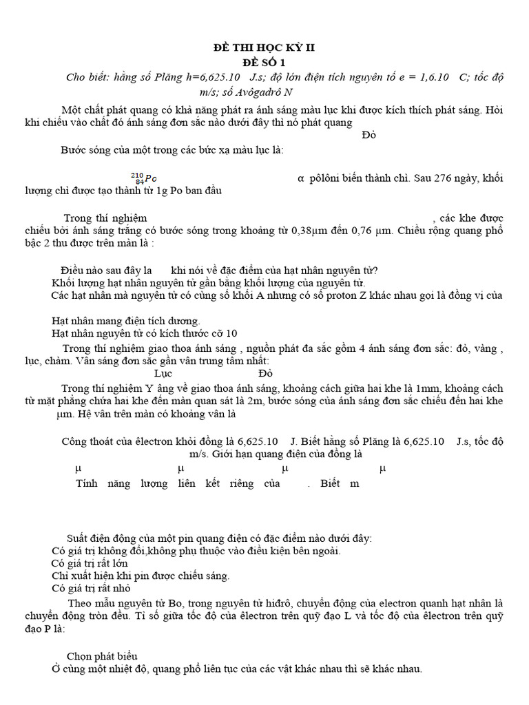 Bo de Thi Hki 2 Mon Vat Li 12 | PDF