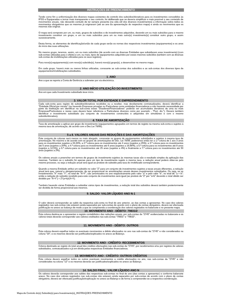 Mapa Controlo Subsidio Investimento | PDF