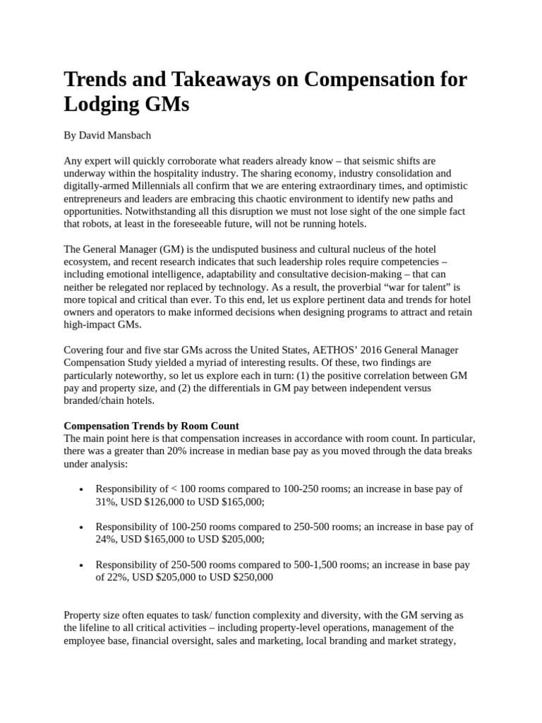 Compensation Trends of Hotel General Managers-2 | PDF