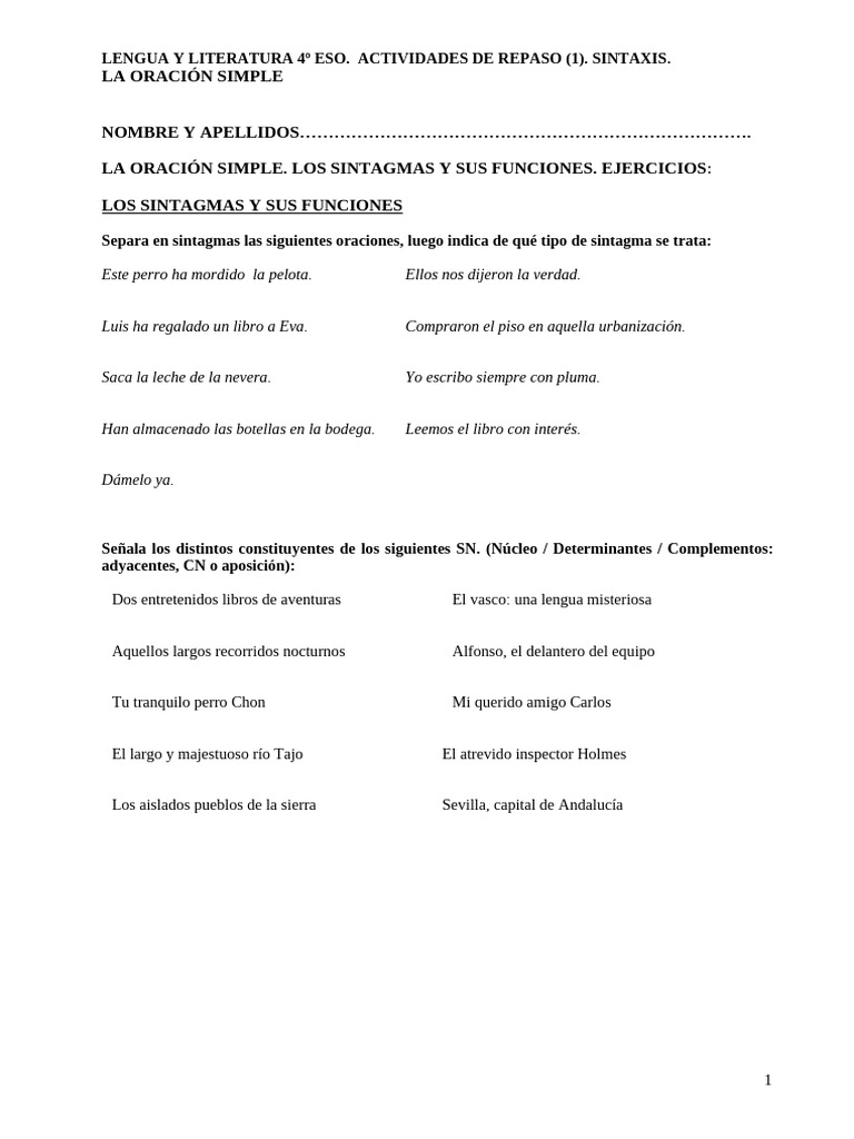 Actividades de Repaso 4. Gramatica | PDF