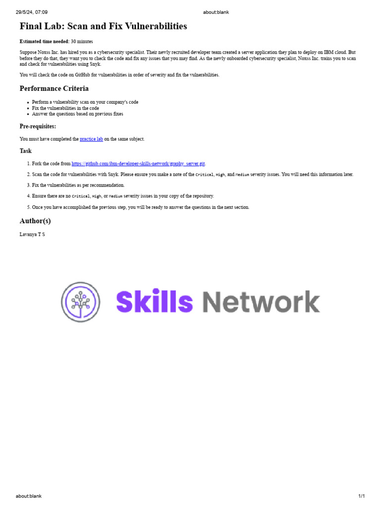Final Lab Scan and Fix Vulnerabilities | PDF