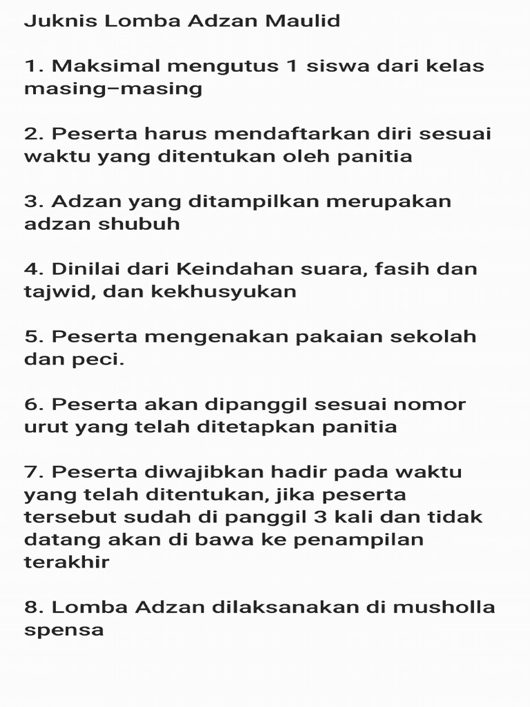Juknis Lomba Adzan Maulid 2024 | PDF