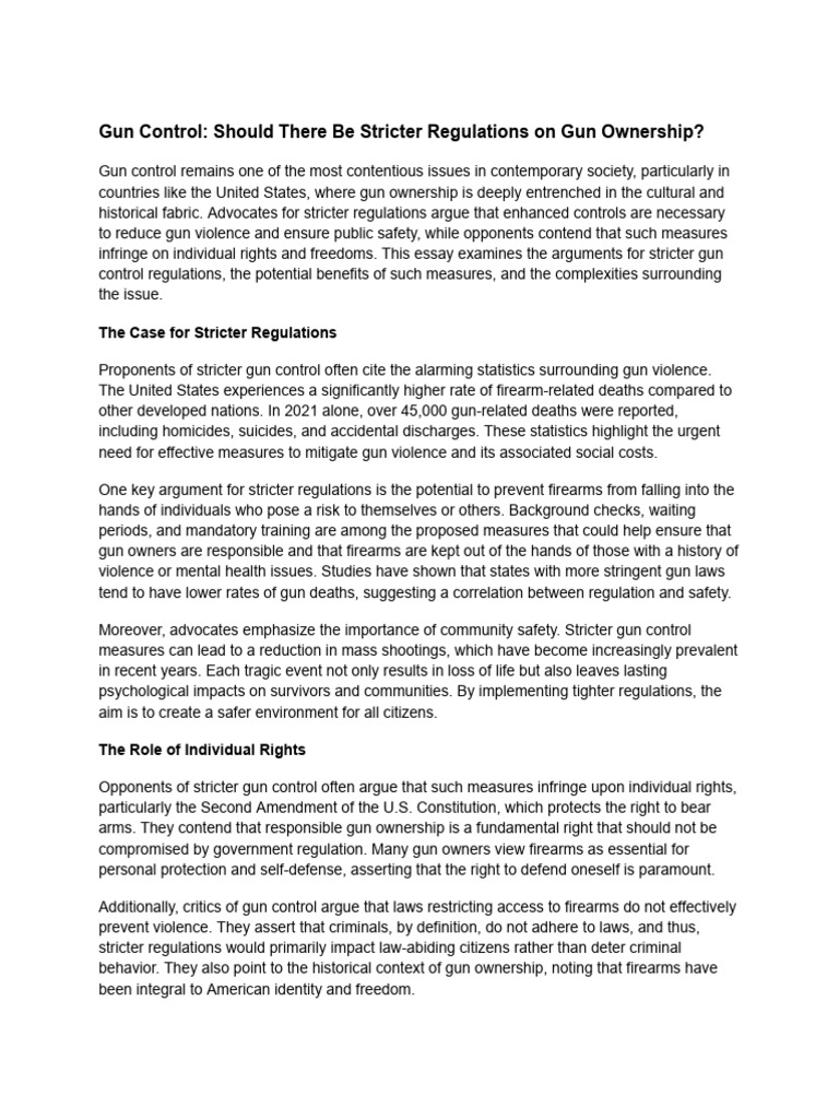 Gun Control - Should There Be Stricter Regulations On Gun Ownership | PDF