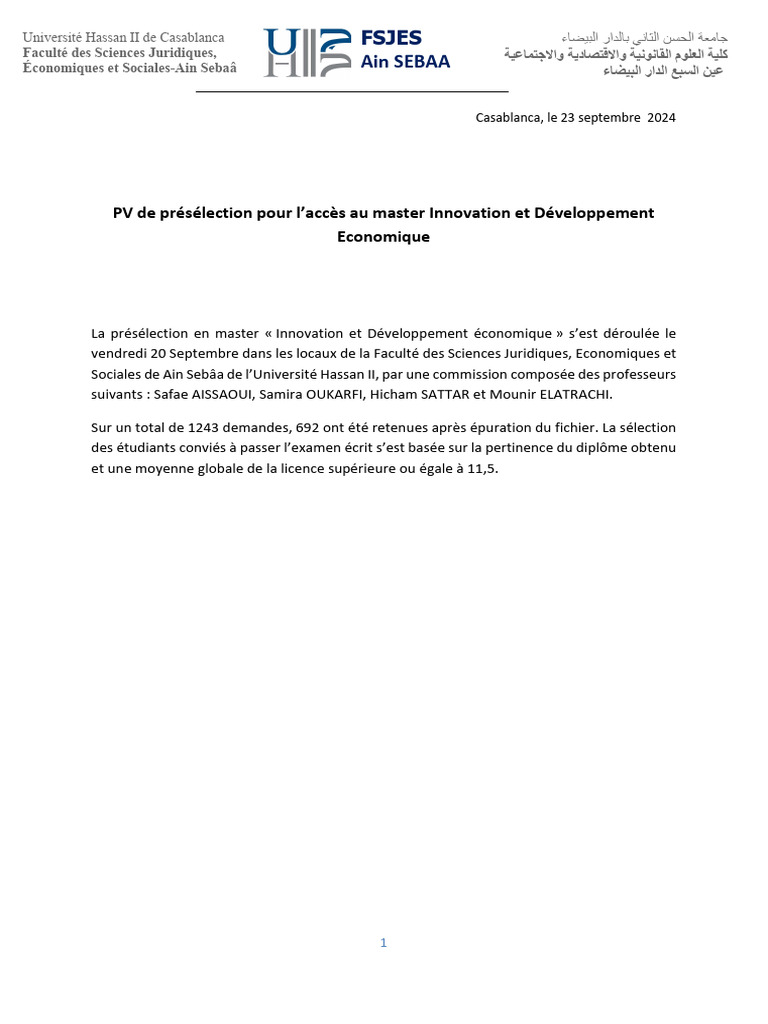 Preselection Master IDE 2024 1 | PDF