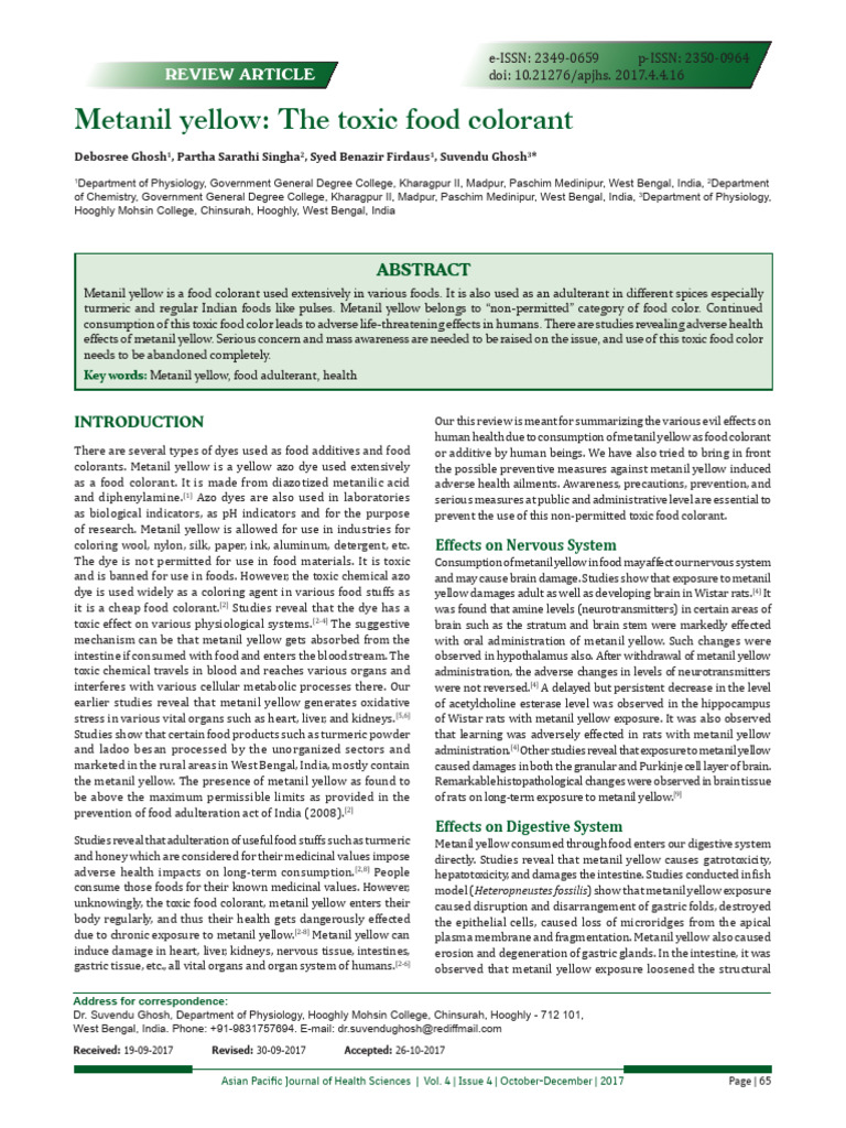 16 Metanil Yellow The Toxic Food Colorant | PDF 16 Metanil Yellow The Toxic Food Colorant | PDF