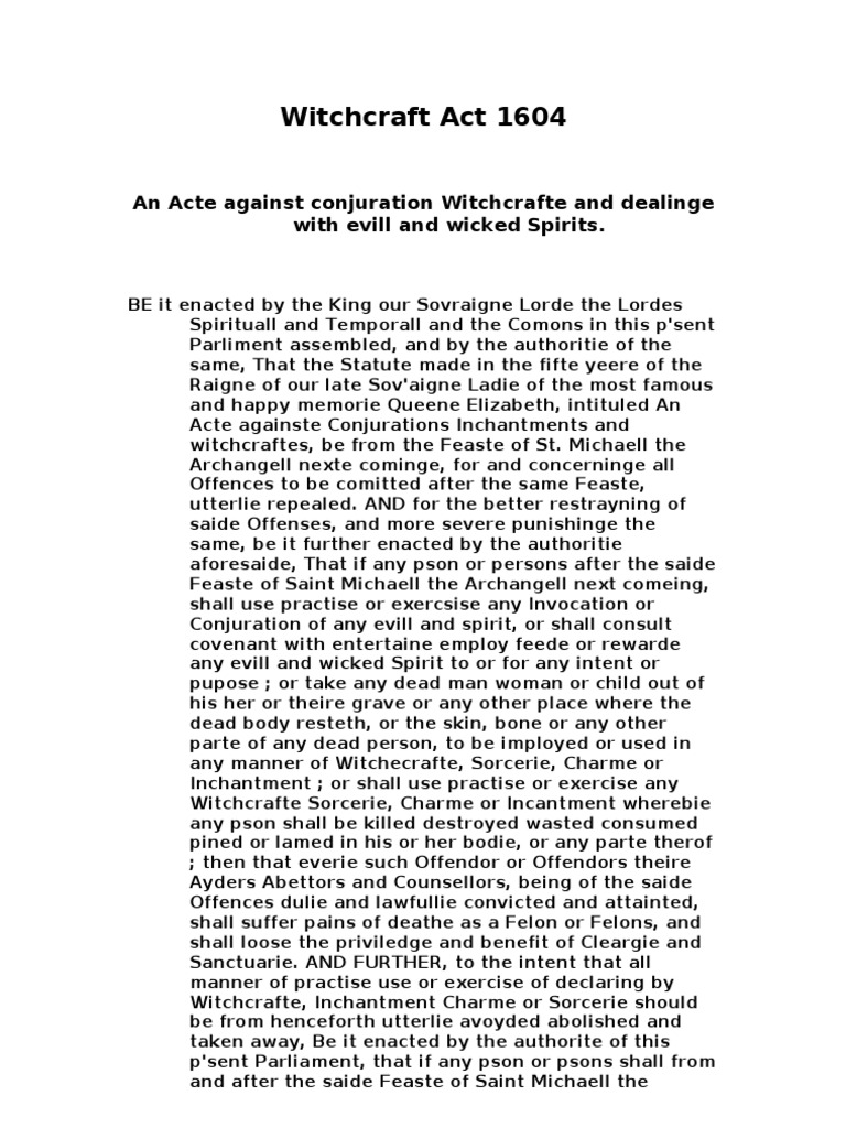 Witchcraft Act 1604 | PDF | Social Institutions | Social Science