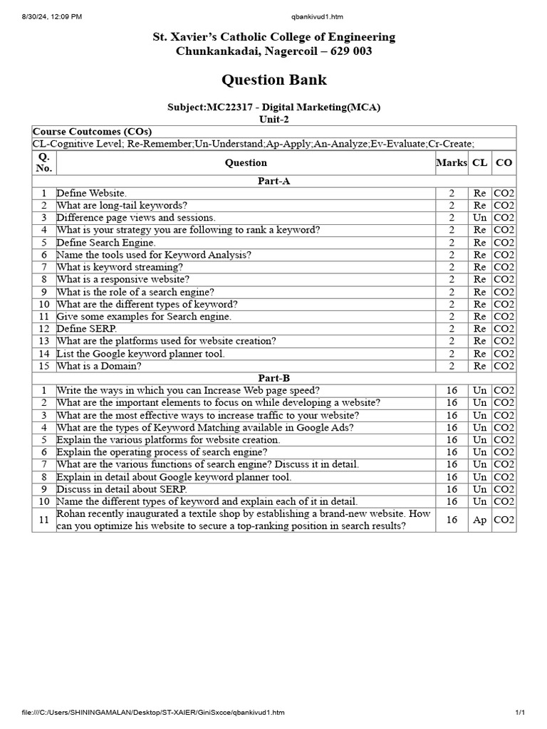 Unit - 2 Question Bank | PDF