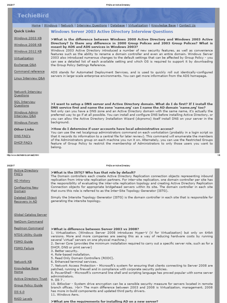 FAQ's on Active Directory | PDF