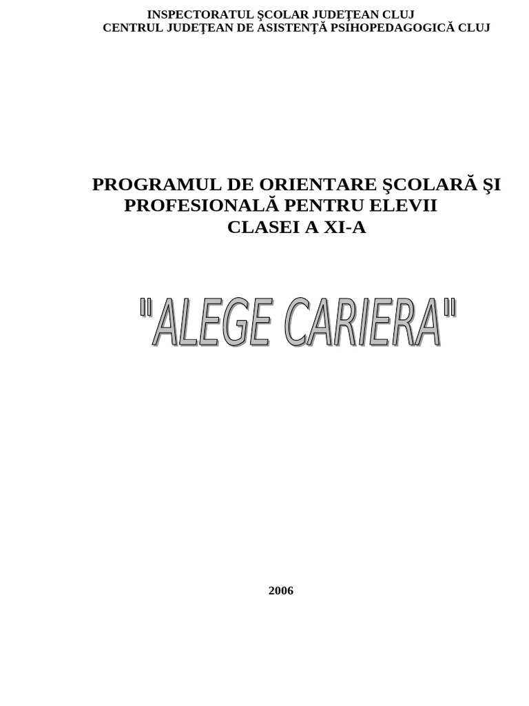 Orientare Profesională pentru Elevi de XI | PDF | Crecimiento personal y profesional
