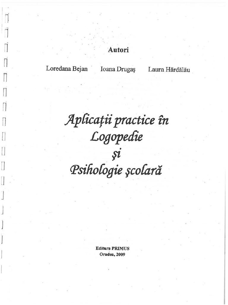 Toaz - Info Aplicatii Practice in Logopedie Si Psihologie Scolara PR | PDF