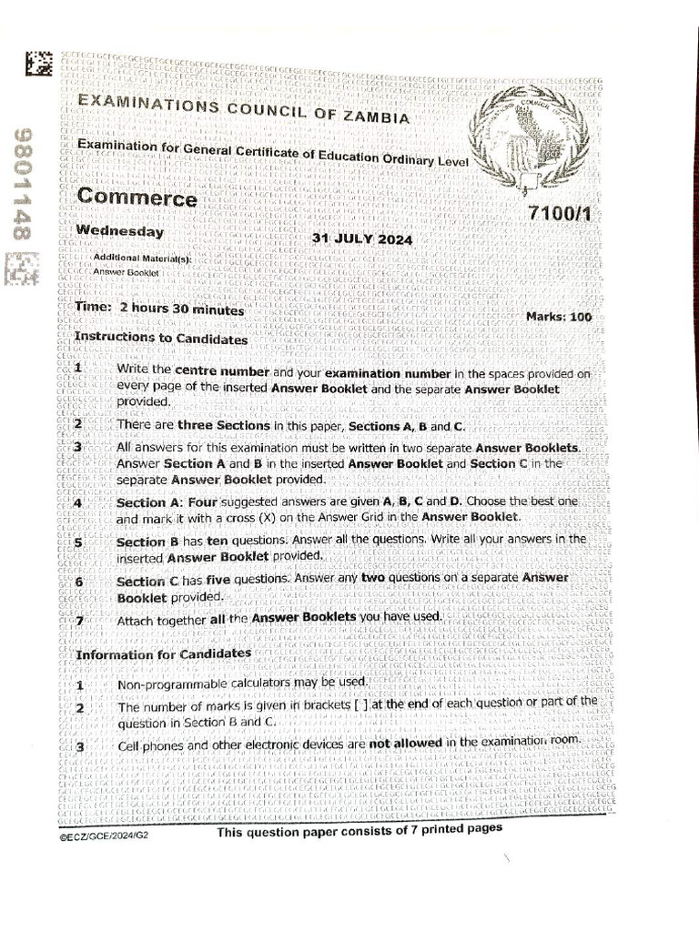 Commerce GCE 2024 | PDF