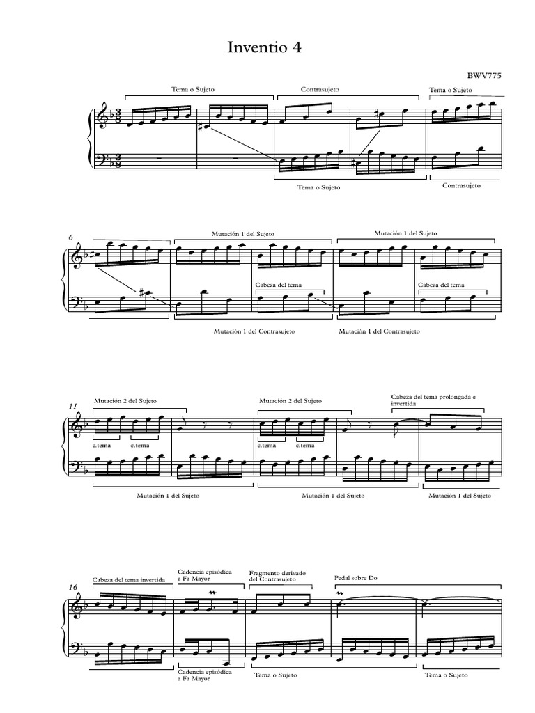 Inventio 4 BWV 775 Análisis Completo | PDF