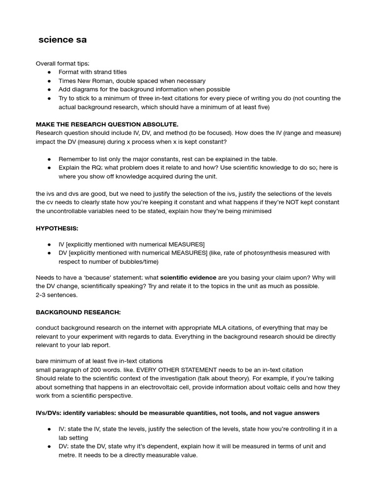 MYP Sciences Lab Report Format Notes | PDF | Hypothesis | Methodology