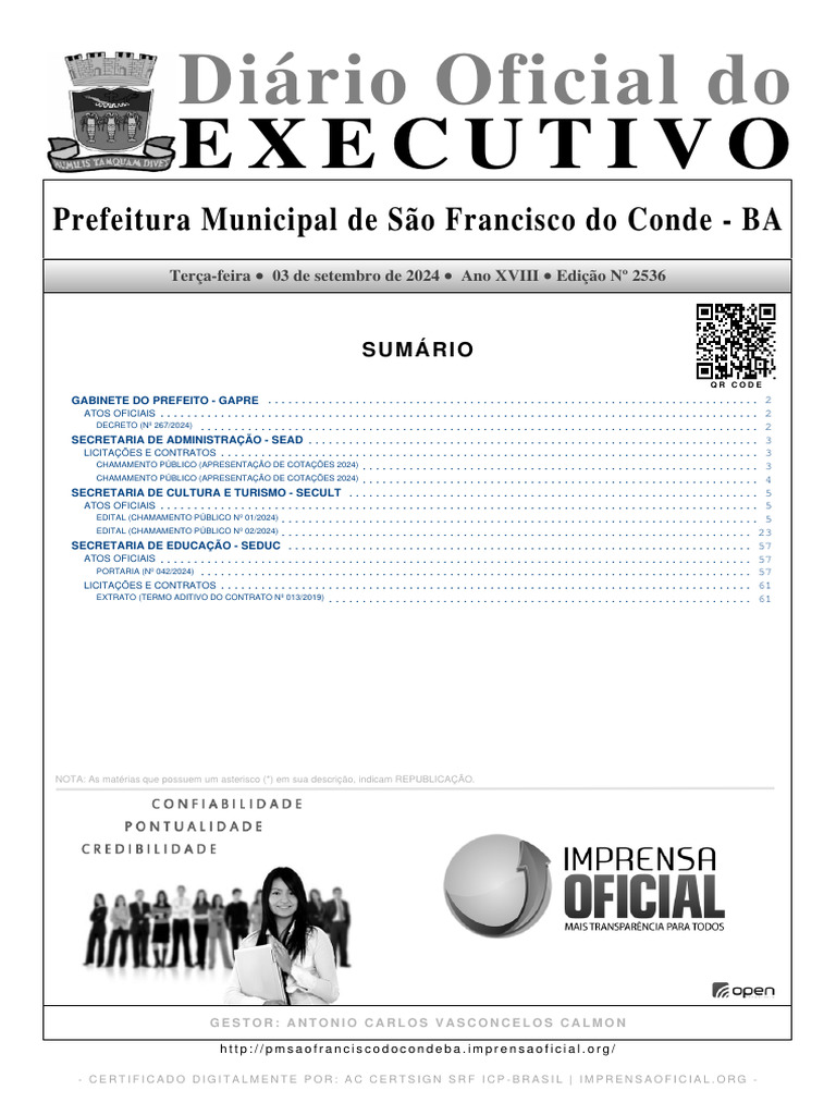 Executivo: Diário Oficial Do | PDF