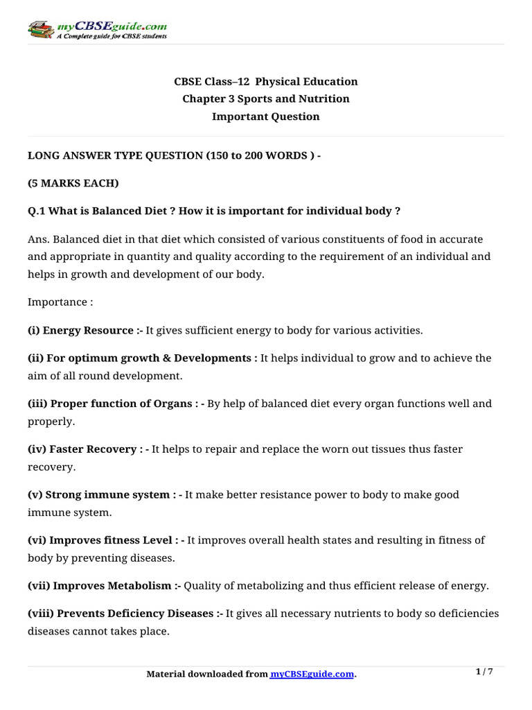 12 Physical Education Imp ch3 5 | PDF | Dieting | Nutrients