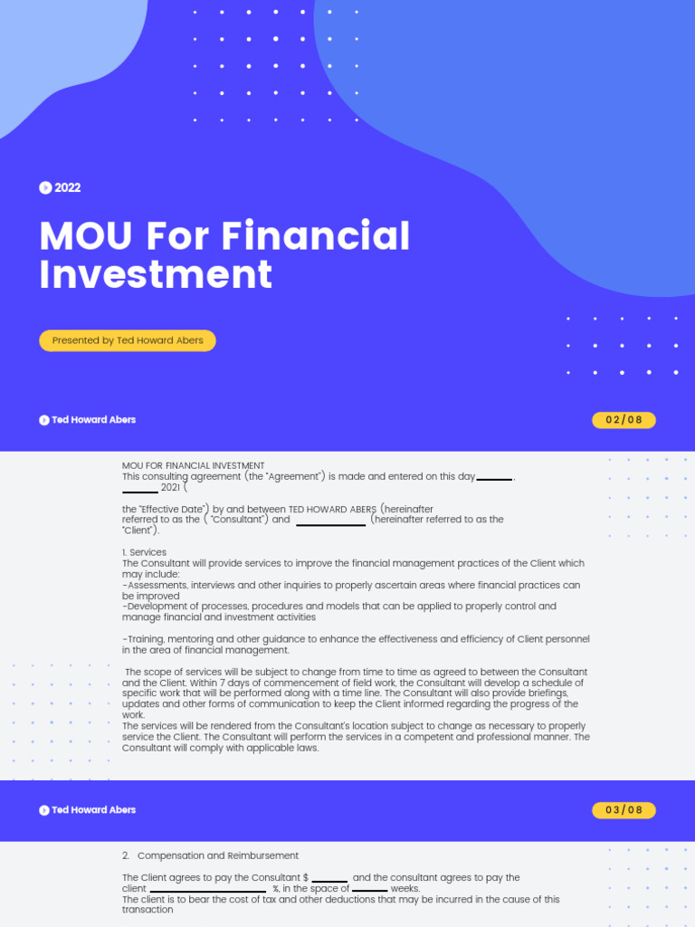 MOU For Financial Investment | PDF