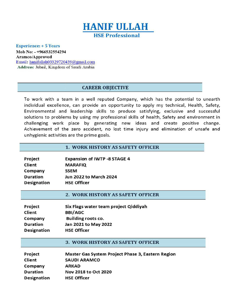 Hanif Ullah HSE CV and Documents - Page-0001 | PDF