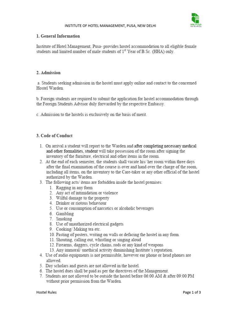 Hostel Rule | PDF