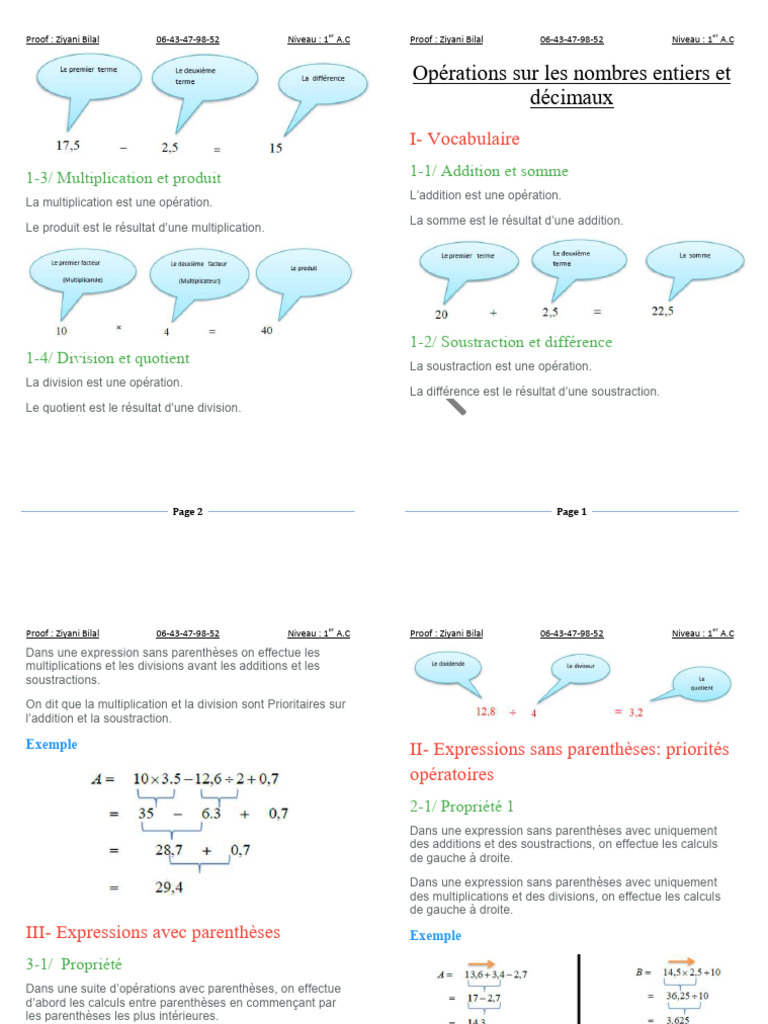 1 Opérations Sur Les Nombres Entiers Et | PDF