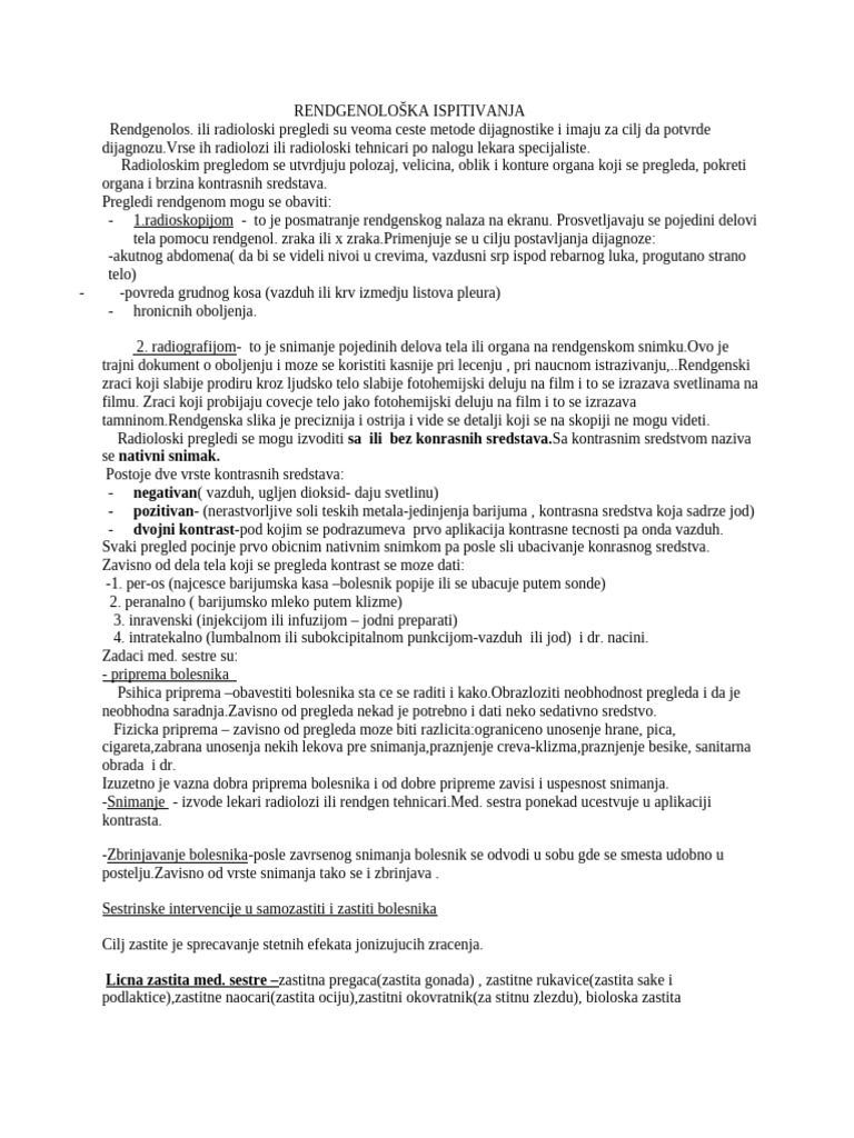 RENDGENOLOŠKA ISPITIVANJA Za Učenike | PDF