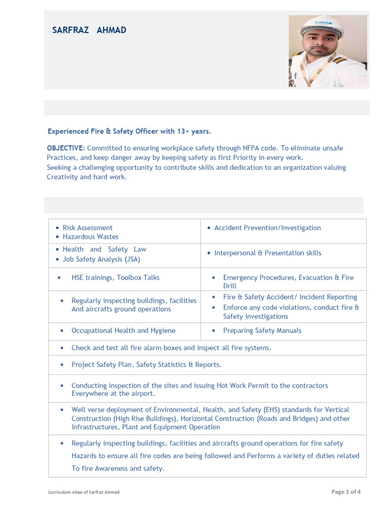 Sarfraz Ahmad CV (HSE) | PDF