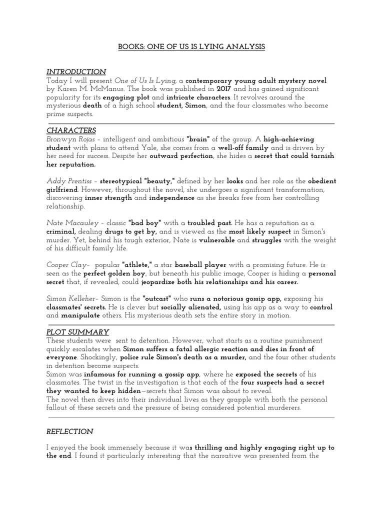 One of Us Is Lying | PDF