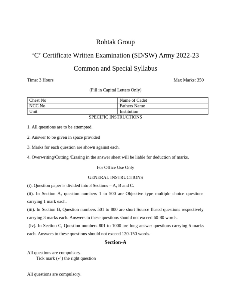 NCC Paper For 15112022 | PDF | Military Rank | Military Organization