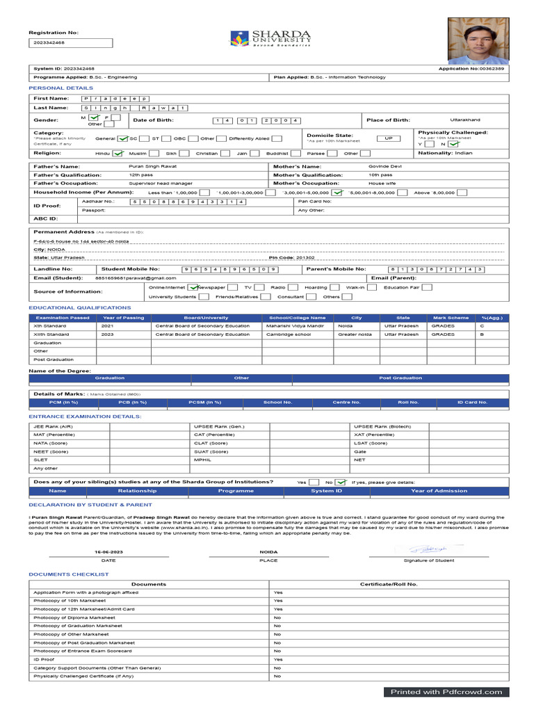 Aweblms Sharda Ac in Student Panel API Admform Download Adm Form PDF MTQ0MTY2 | PDF