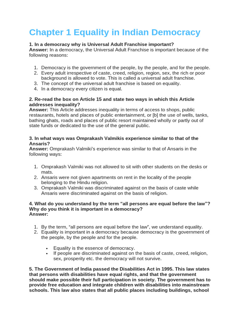 Chapter 1 Equality in Indian Democracy | PDF