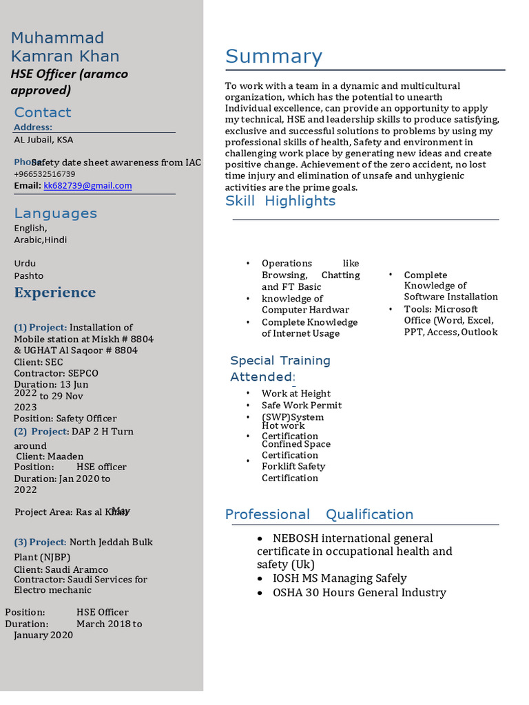 Personal HSE CV Kamran | PDF