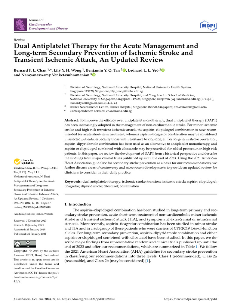 DAPT Sebagai Manajemen Terapi Akut Dan Long Term Stroke Iskemik | PDF