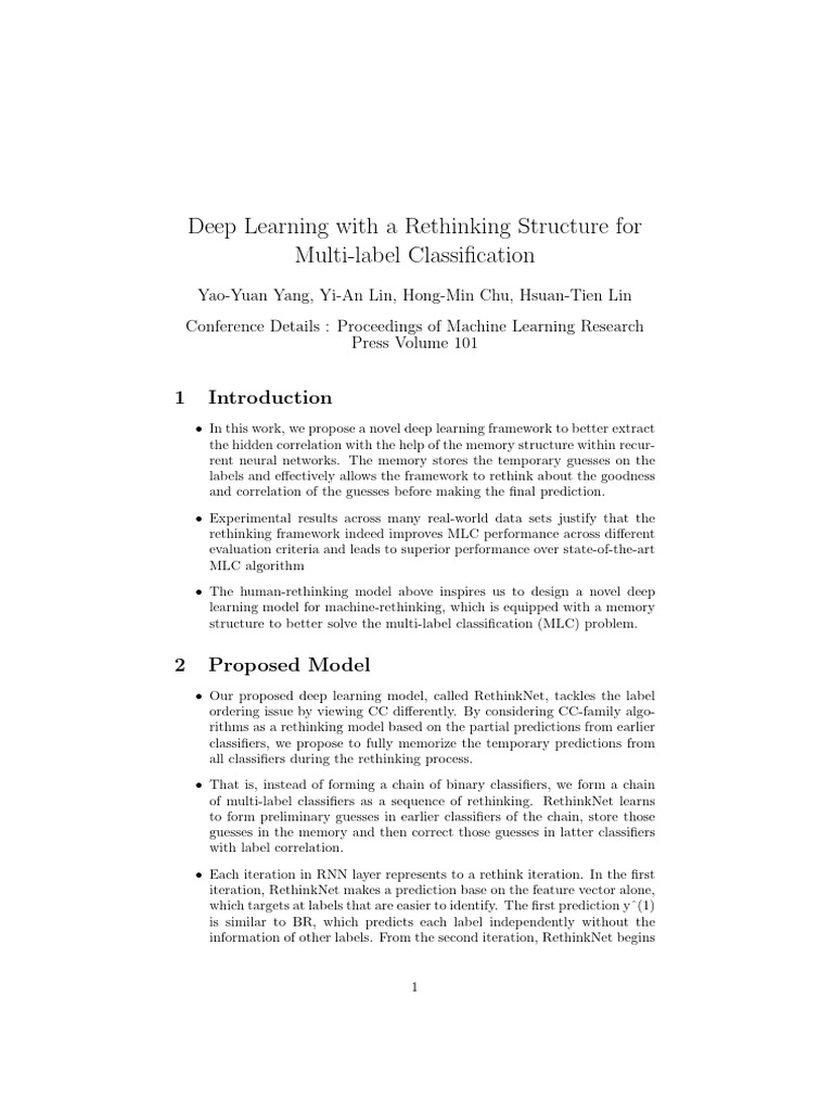 Deep Learning With A Rethinking Structure For Multi Label Classification | PDF