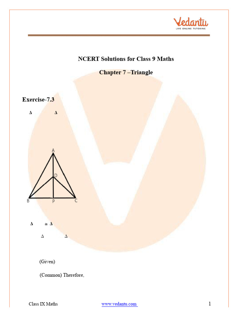 NCERT Solutions Maths Exercise 7.3 Class 9 Chapter 7 - Triangles | PDF